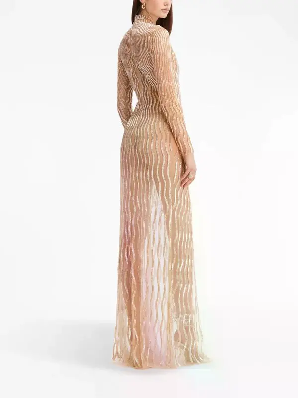 Oscar De La Renta Sequinned Wave Print Tulle Gown