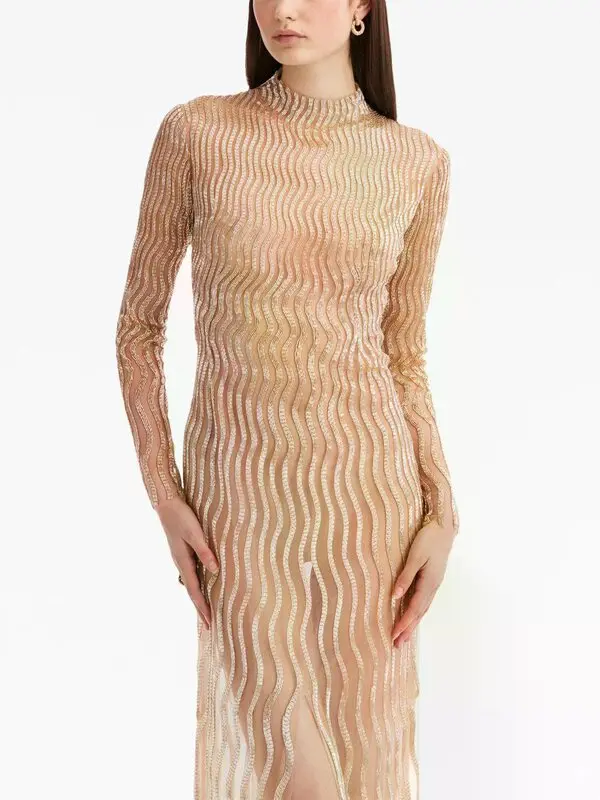 Oscar De La Renta Sequinned Wave Print Tulle Gown