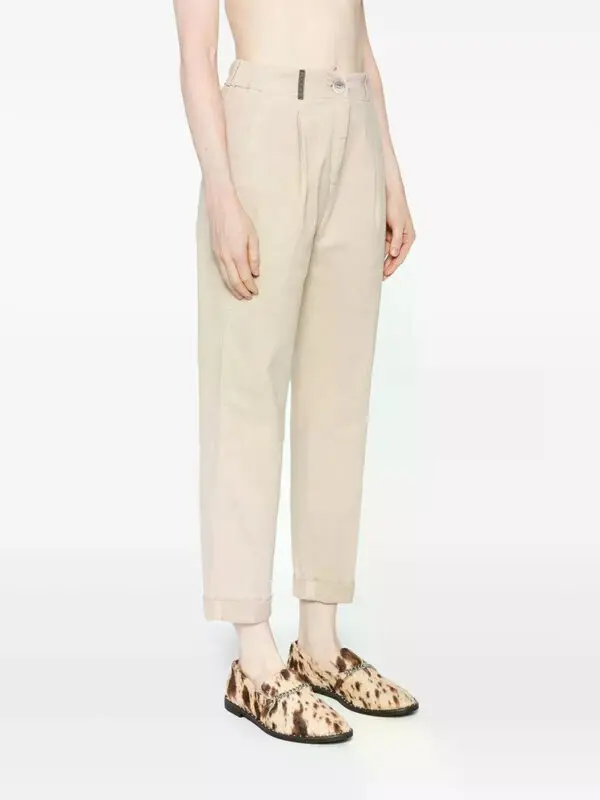 Peserico Beige Cotton Blend Cropped Tapered Trousers