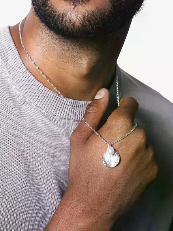 DOWER & HALL Hammered Disc Sterling Necklace With Pearl