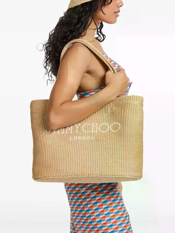 JIMMY CHOO East-west Raffia Beach Tote Bag - Neutrals