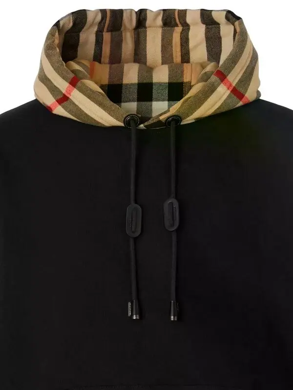 Burberry Check Hood Cotton Hoodie - Black