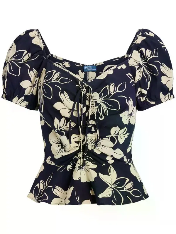 Polo Ralph Lauren Floral-print Ruched Blouse - Blue