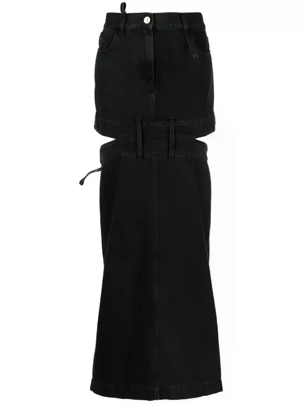 Attico Midi Denim Skirt - Black