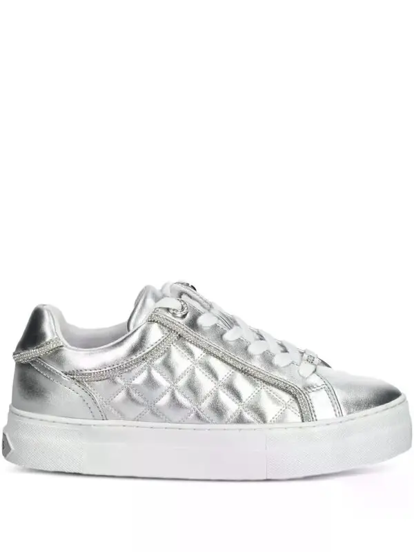 Guess Quilted Metallic-effect Sneakers - Silver