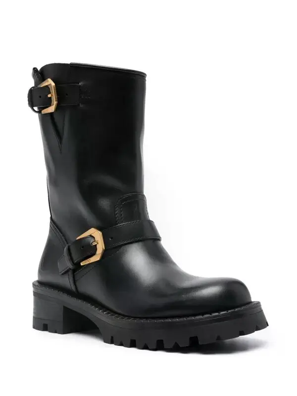Versace Medusa Embossed Leather Calf-length Boots