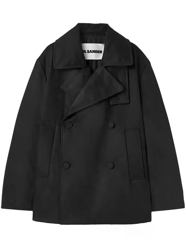 JIL SANDER Double-breasted Cotton Coat - Black