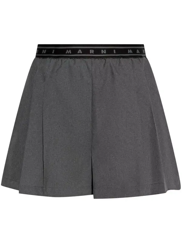 Marni Pleated Thigh-length Shorts With Logo Waistband