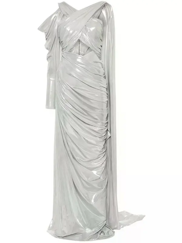 MITILIANE COUTURE Metallic Ruched Maxi Dress - Silver