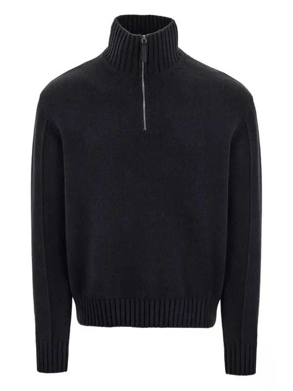 FERRAGAMO Cashmere Zip Neck Sweater - Grey