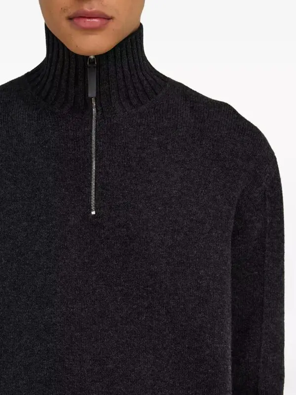 FERRAGAMO Cashmere Zip Neck Sweater - Grey