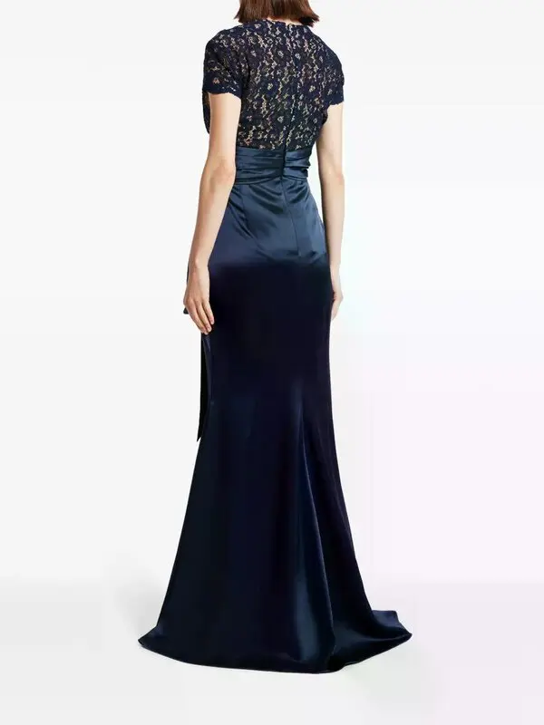Talbot Runhof V-neck Gown With Lace Panelling And Tied Waist