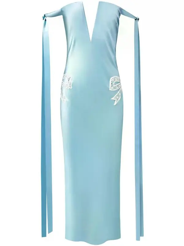 Alejandra Alonso Rojas Strapless Maxi Dress With Plunging V-neck And Lace Detailing - Blue