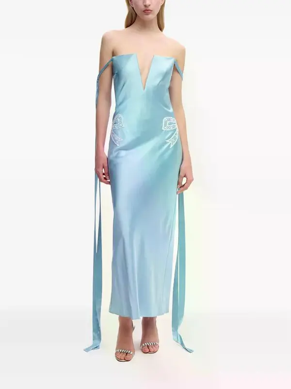 Alejandra Alonso Rojas Strapless Maxi Dress With Plunging V-neck And Lace Detailing - Blue