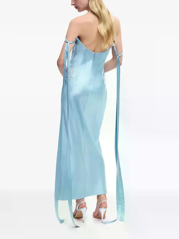 Alejandra Alonso Rojas Strapless Maxi Dress With Plunging V-neck And Lace Detailing - Blue