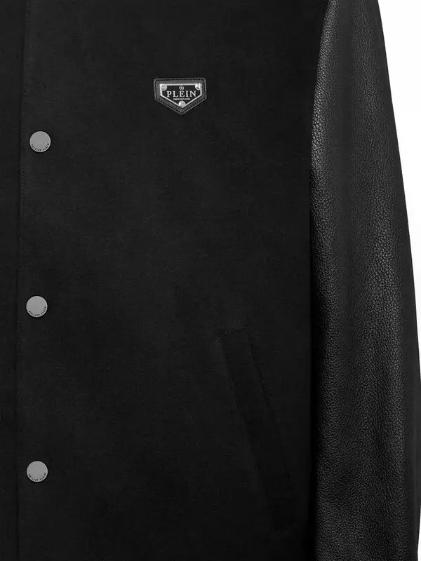 Philipp Plein Leather Sleeves Hooded Bomber Jacket