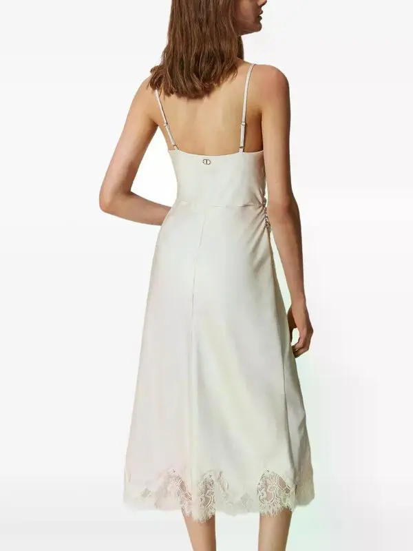 TWINSET Lace-trim Satin Slip Midi Dress - White