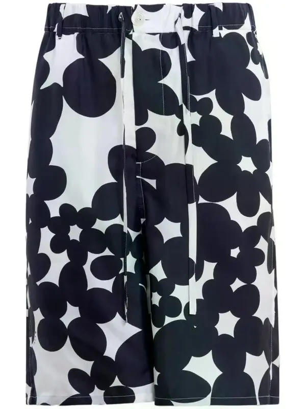 Marni Floral Print Wide Leg Knee Length Shorts - Black