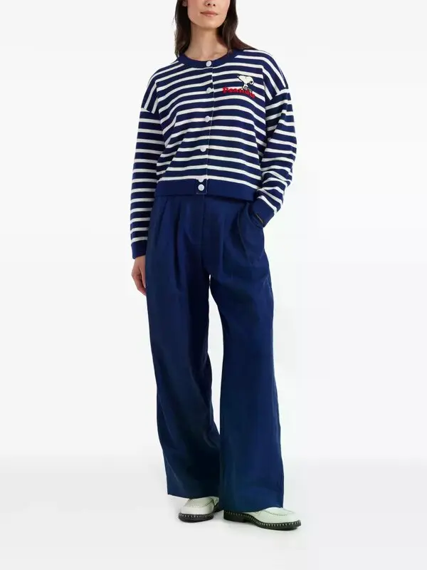 Chinti & Parker Navy Horizontal Stripe Snoopy Cardigan