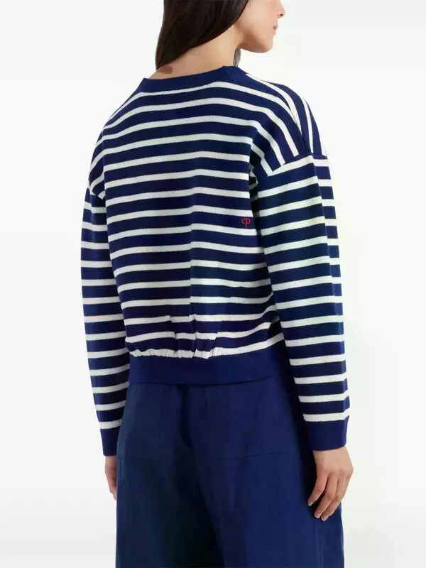 Chinti & Parker Navy Horizontal Stripe Snoopy Cardigan