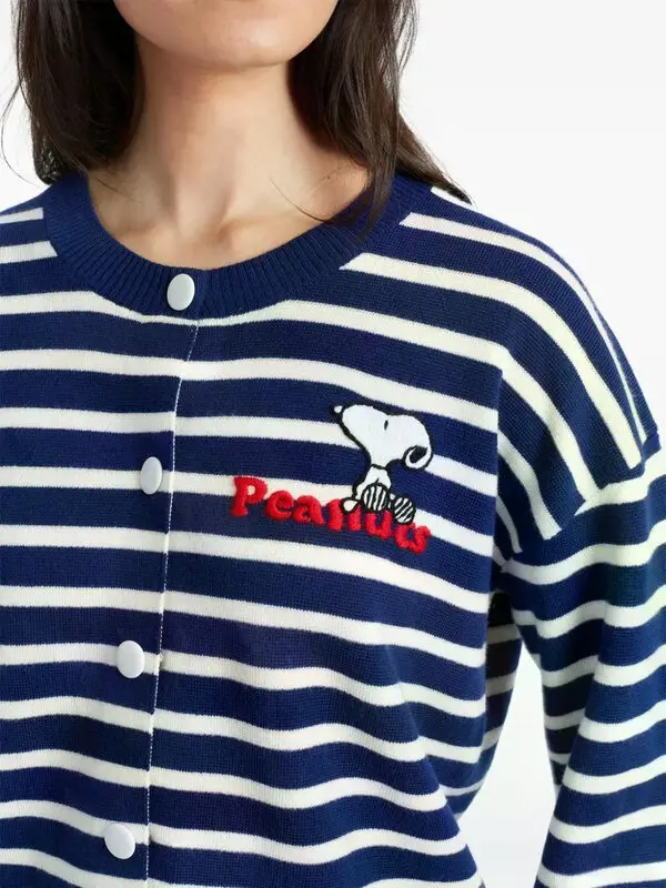 Chinti & Parker Navy Horizontal Stripe Snoopy Cardigan