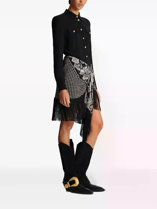 Balmain Fringed Paisley-print Silk Mini Skirt