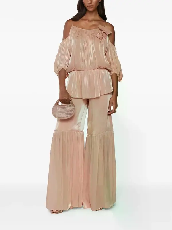 GENNY Floral Appliqué Cold Shoulder Blouse