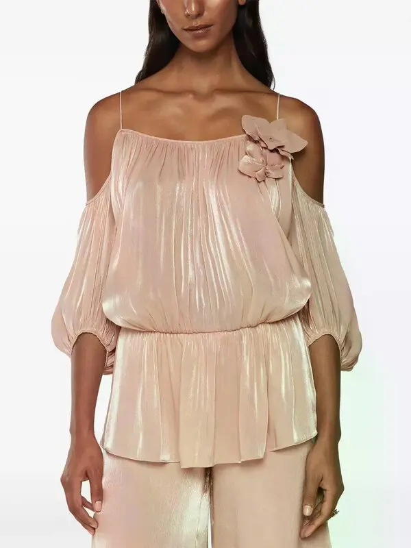 GENNY Floral Appliqué Cold Shoulder Blouse