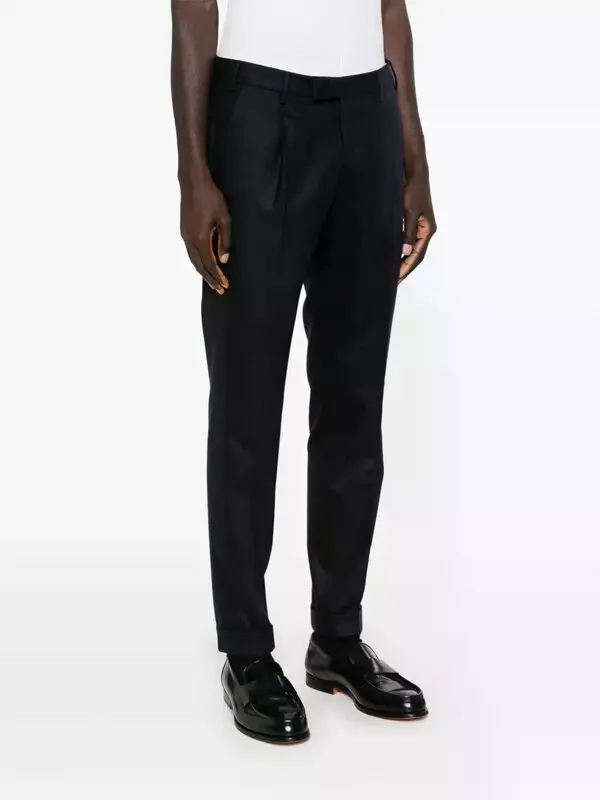 PT TORINO Mid-rise Tapered Trousers In Navy Virgin Wool Blend - Blue