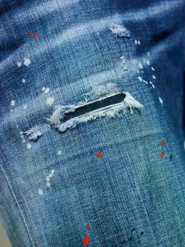 Dsquared2 Skinny Jeans With Whiskering And Paint Splatter Detail - Blue