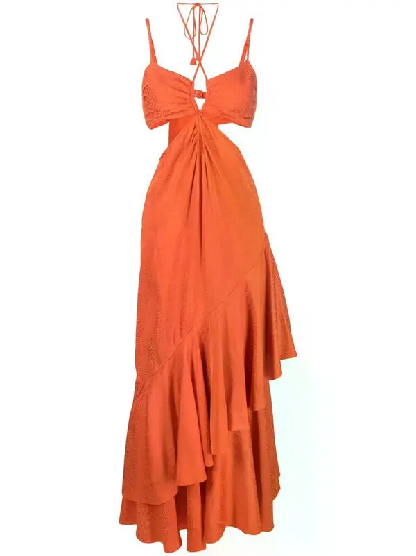 Johanna Ortiz Cut-out Ruffled Maxi Dress - Orange