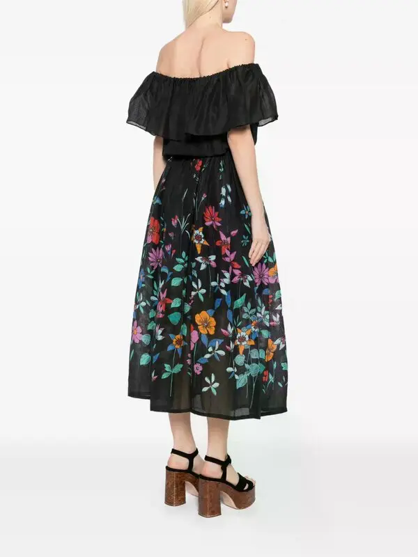 BAMBAH Linen Hibiscus Off-shoulder Dress