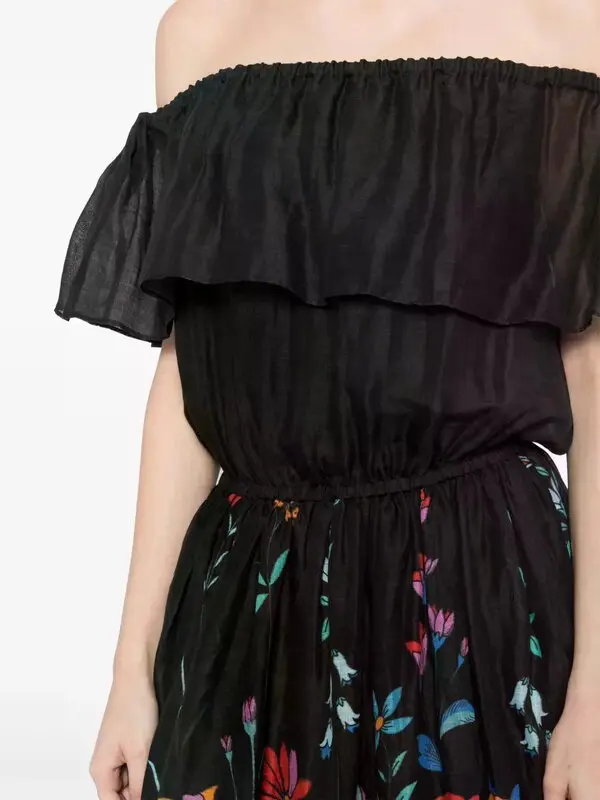 BAMBAH Linen Hibiscus Off-shoulder Dress