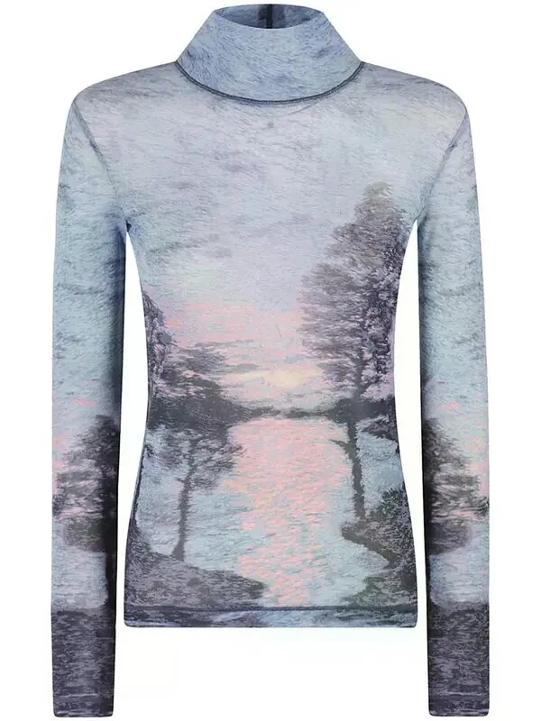 Maison Kitsuné Landscape-print High-neck Top - Grey