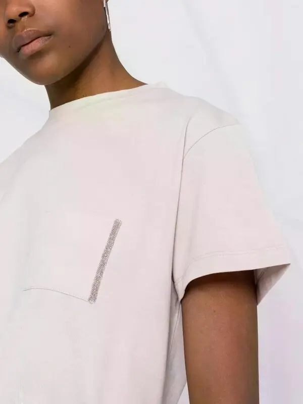 Fabiana Filippi Round Neck Short Sleeve T-shirt With Embellished Pocket - Grey