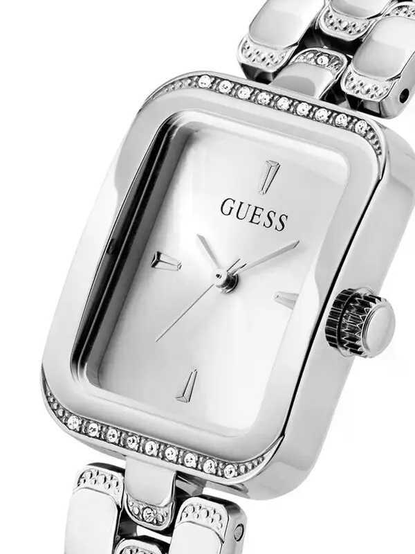 Guess Rectangular Stainless Steel Watch With Crystal-embellished Bezel - Silver