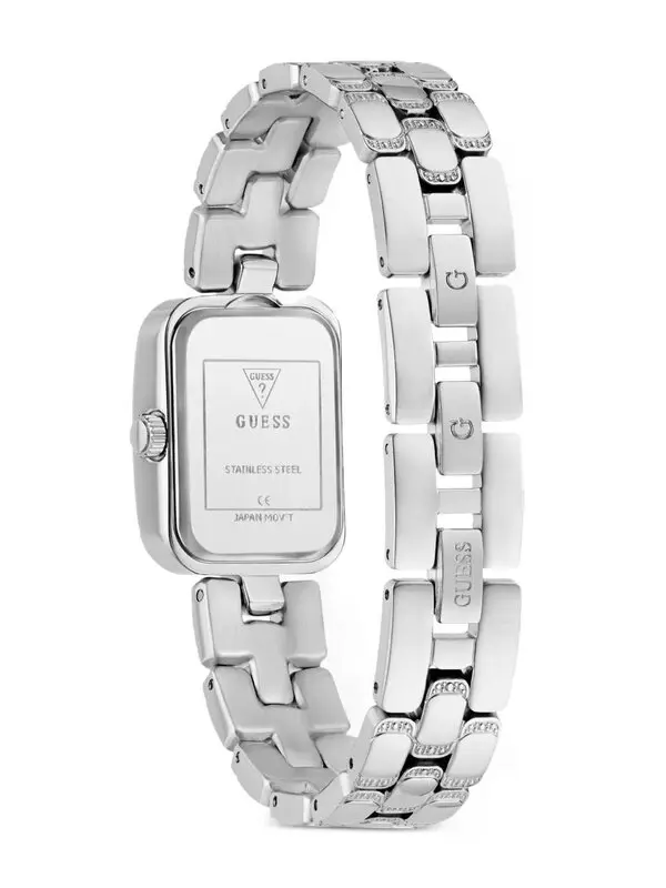 Guess Rectangular Stainless Steel Watch With Crystal-embellished Bezel - Silver