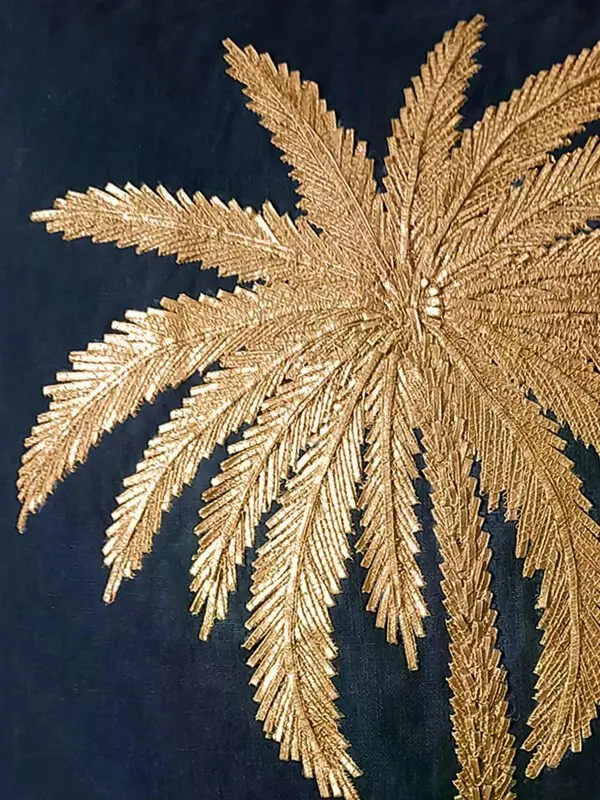 LES-OTTOMANS Palms Embroidered Cushion - White