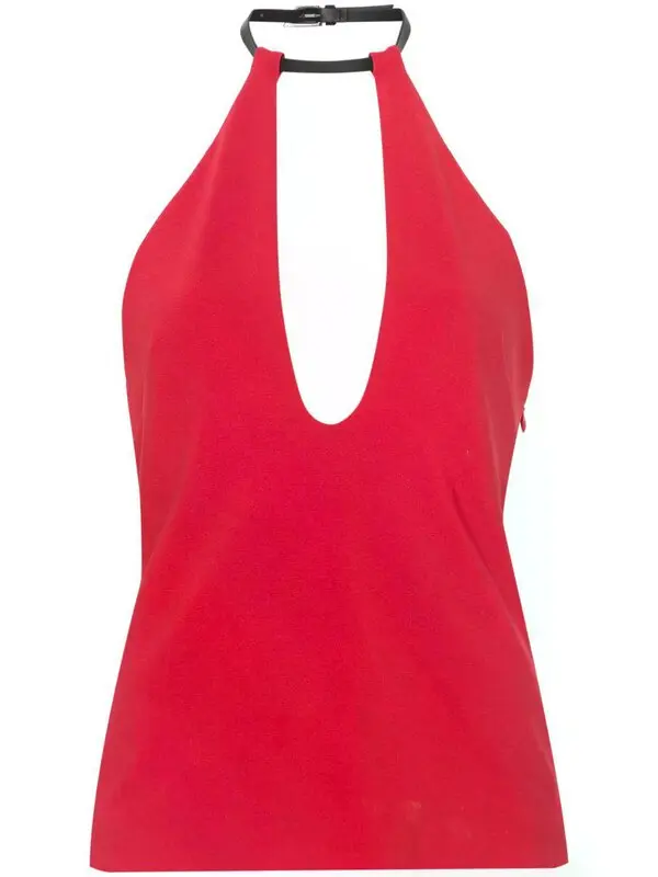 Attico Halterneck Buckle Blouse - Red