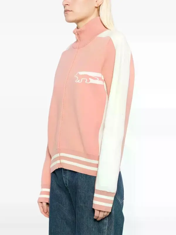 Maison Kitsuné Flash Fox Zipped Cardigan In Cream White And