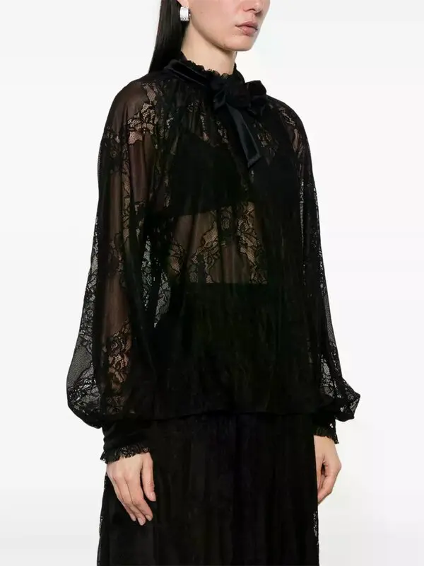 NISSA Lace Blouse With Ruffle Collar And Bow Detailing