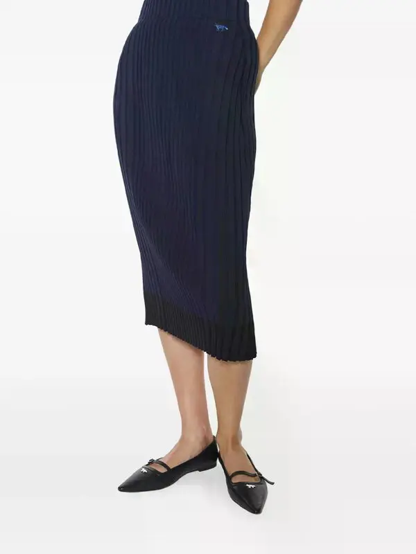 Maison Kitsuné Baby Fox-patch Ribbed Midi Skirt - Blue