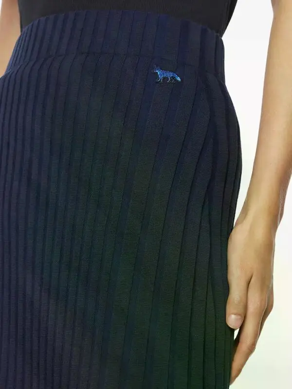 Maison Kitsuné Baby Fox-patch Ribbed Midi Skirt - Blue