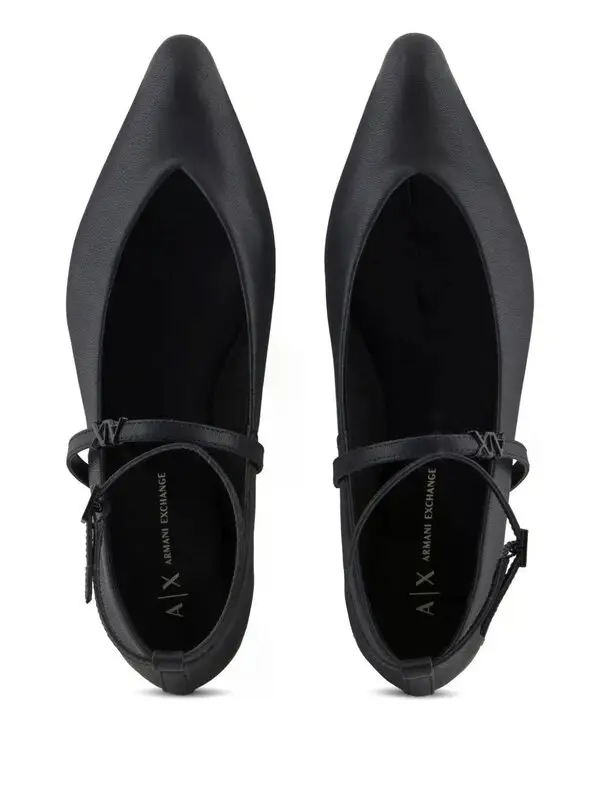 Armani Exchange Pointed Toe Ballerina Shoes With Ankle Strap