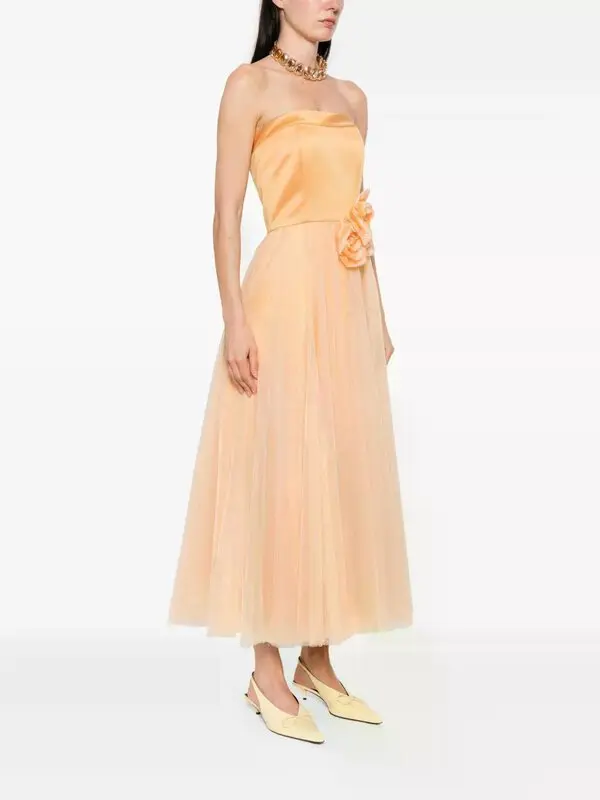 PARLOR Strapless Floral Appliqué Midi Dress