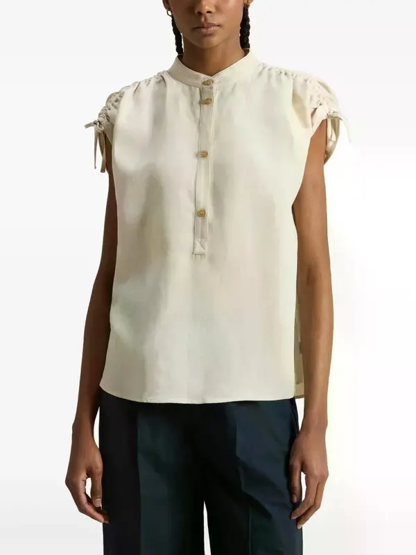 Woolrich Sleeveless Button-up Blouse With Drawstring Sleeves