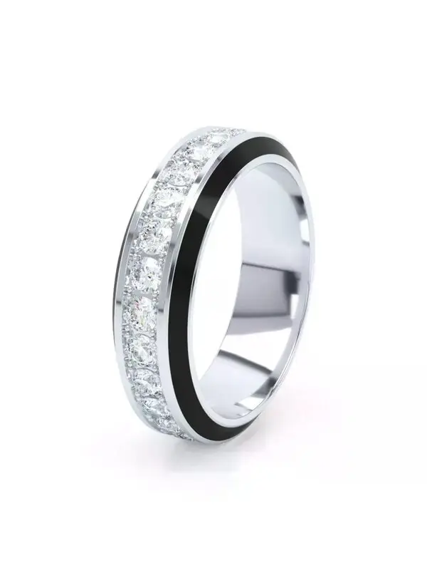 LOEV 18k Recycled White Gold Pave-set Diamond And Black Enamel Eternity Ring - Silver