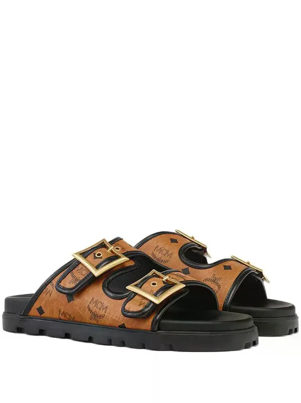 Mcm Visetos Canvas Double Buckle Sandals
