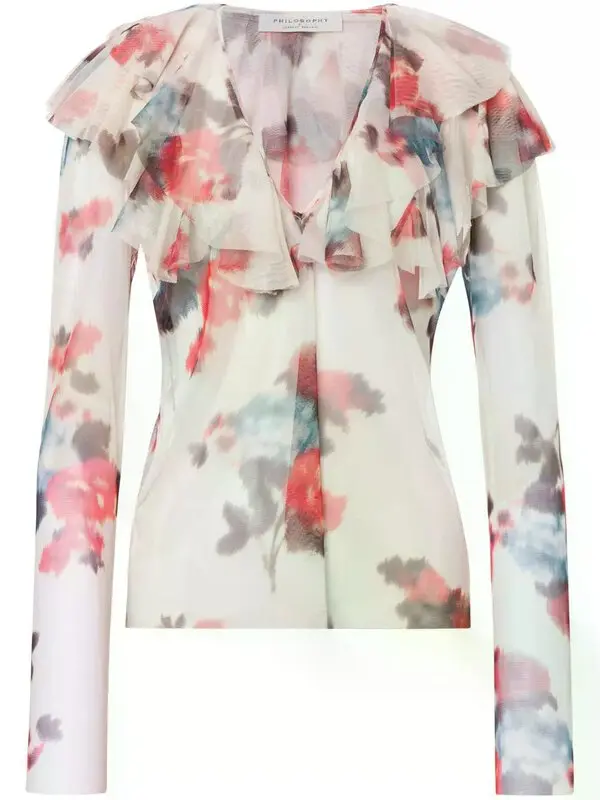 Philosophy Di Lorenzo Serafini Floral Print Ruffled Blouse - Neutrals