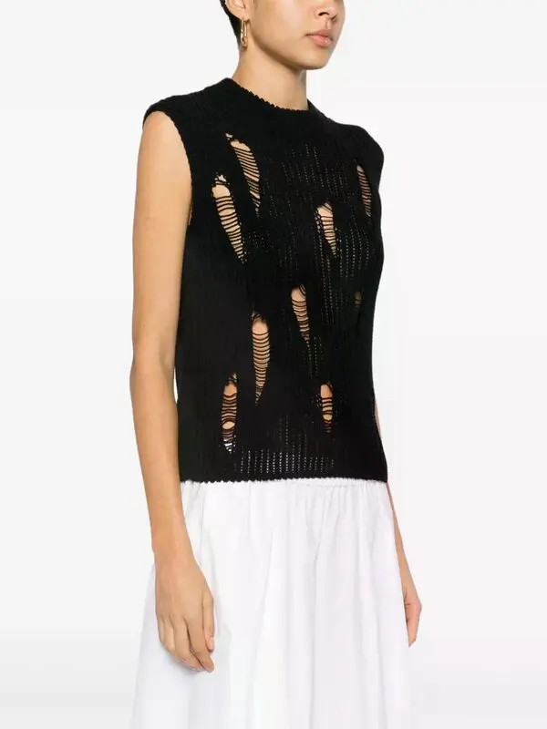 Gauchère Distressed Cotton Knit Vest - Black